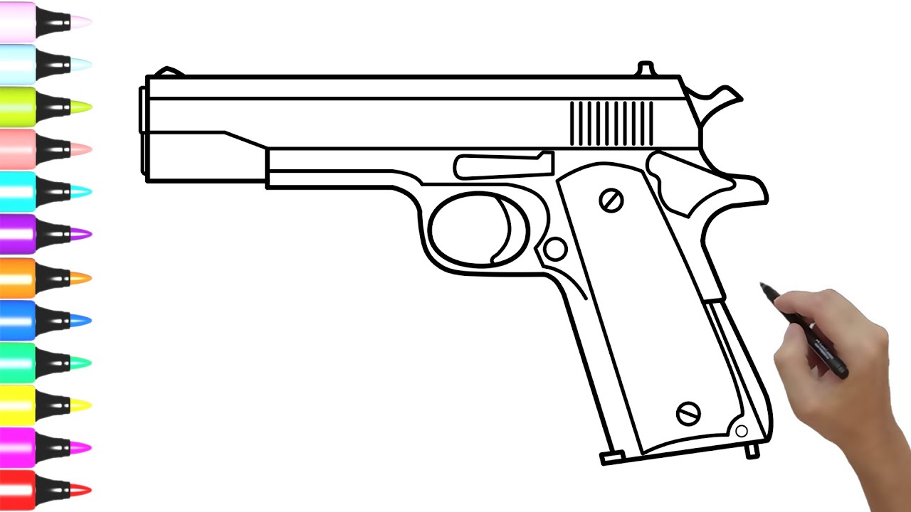 HOW TO DRAW A GUN | EASY DRAWING A HANDGUN PISTOL - YouTube