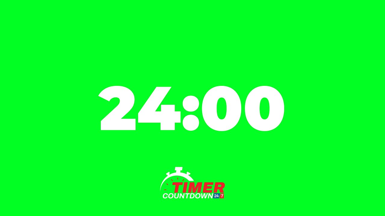24-Minute Green Screen Timer | White Text Countdown with Alarm - YouTube