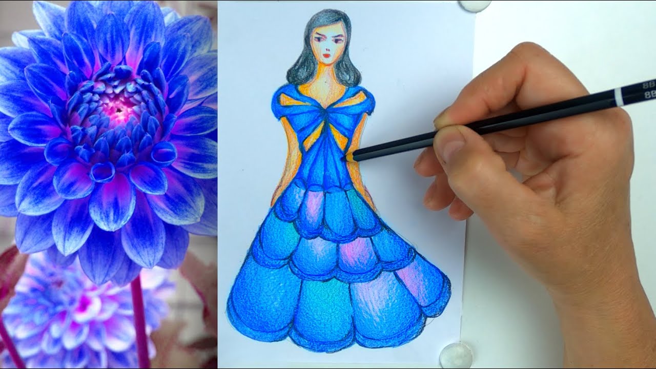 How to Draw Blue Fashion Dress - Fashion Drawing - YouTube