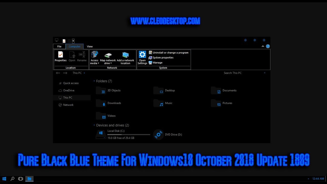 Pure Black Blue Theme For Windows10 October 2018 Update 1809 - YouTube
