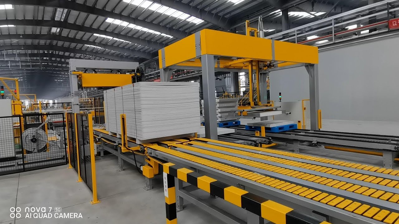 Plaster board packaging line - YouTube