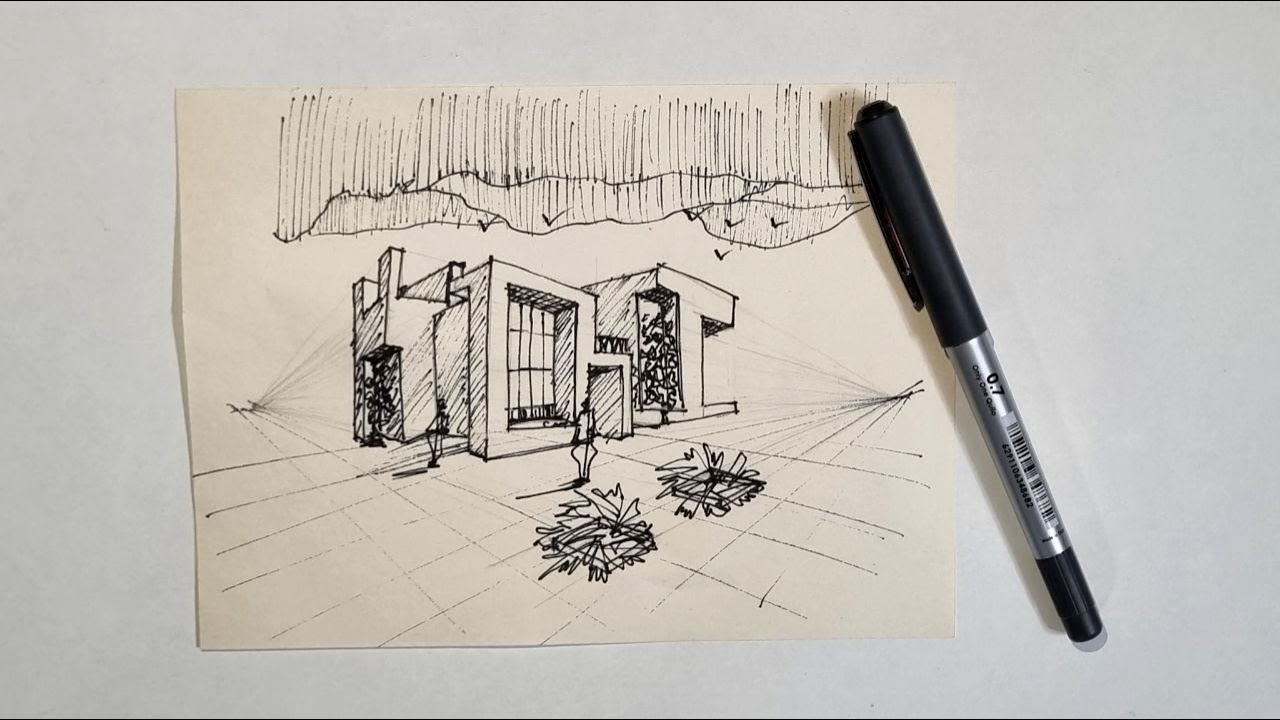 How to Draw a House in Two Point Perspective: Modern House. - YouTube