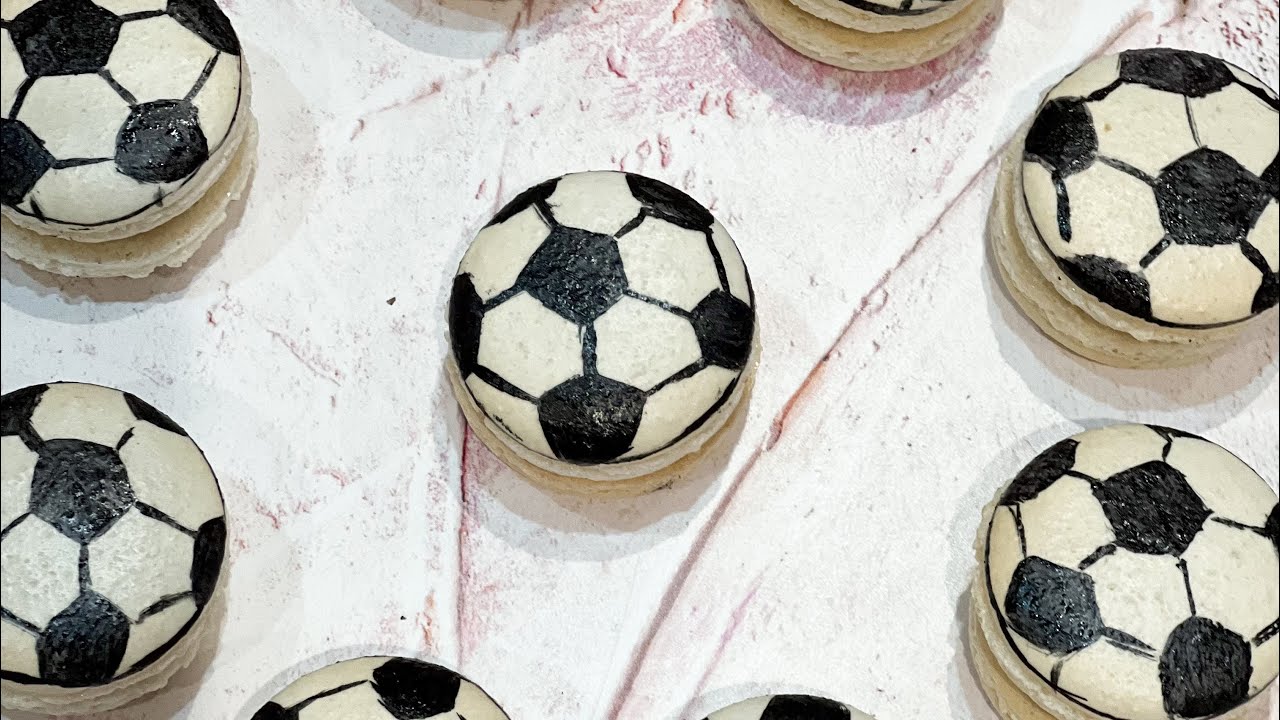 Football macarons process - YouTube
