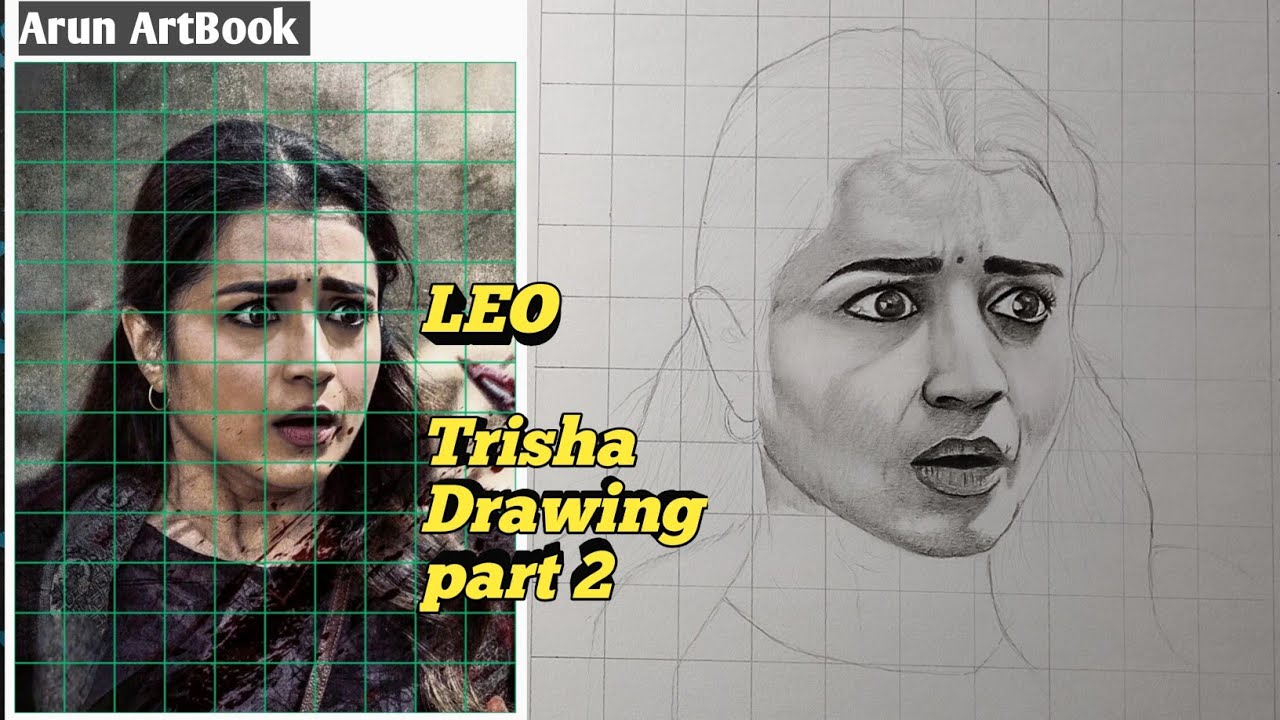 LEO Movie Trisha Drawing Easy / How to draw Trisha / Grid Method / Easy ...
