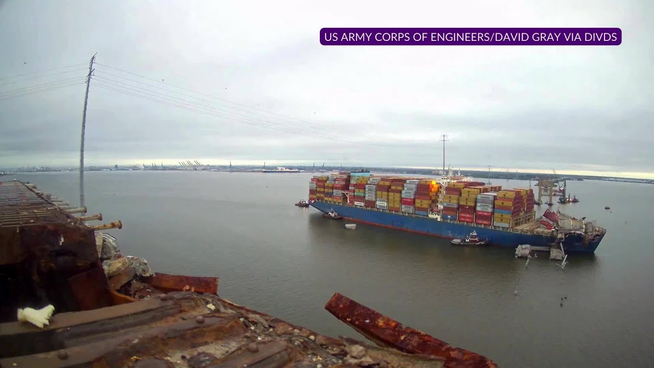 Time-lapse Video: Crews at Key Bridge in Baltimore Move Container Ship ...