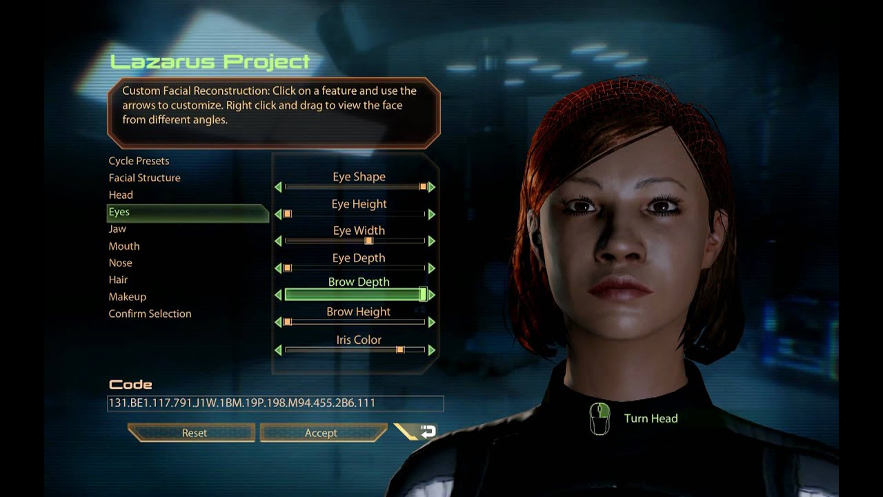Mass Effect 2: Shepard eye bug starts in Face customization tool - YouTube