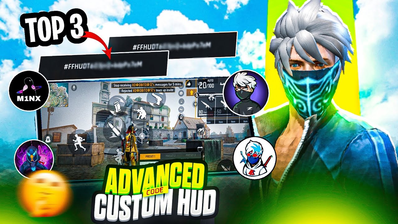 TOP 3 ADVANCE CUSTOM HUD CODE 😱 THAT'S MAKE YOUR GAMEPLAY LIKE RAISTAR , ZEROX FF , WHITE FF IN ...