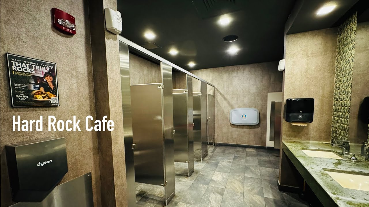 Men’s & Women’s Restroom Tour with Toilet Flush, Dyson Hand Dryer ...