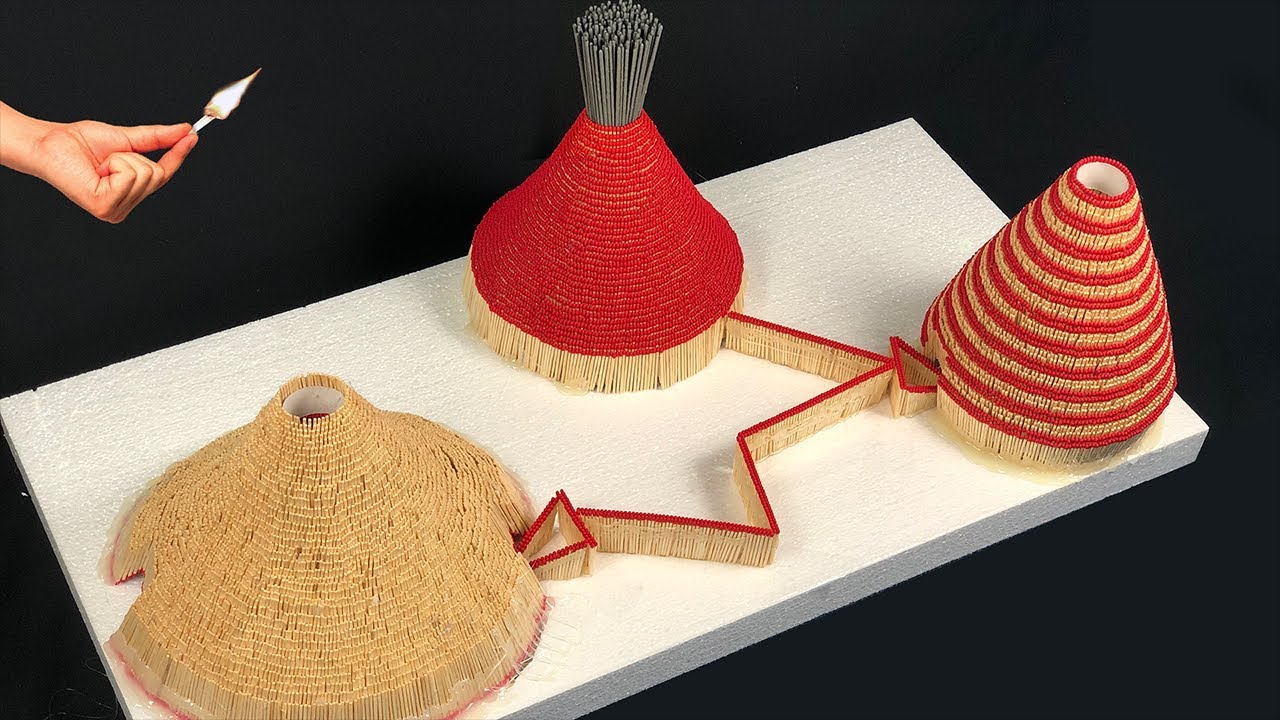 Three Successive Volcano Eruptions 🌋 Matches Chain Reaction Fire Art ...