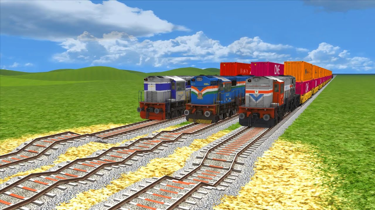 3 TRAINS Running On RISKY BUMPY RAILROAD TRACKS | Speed Bump Railroad ...