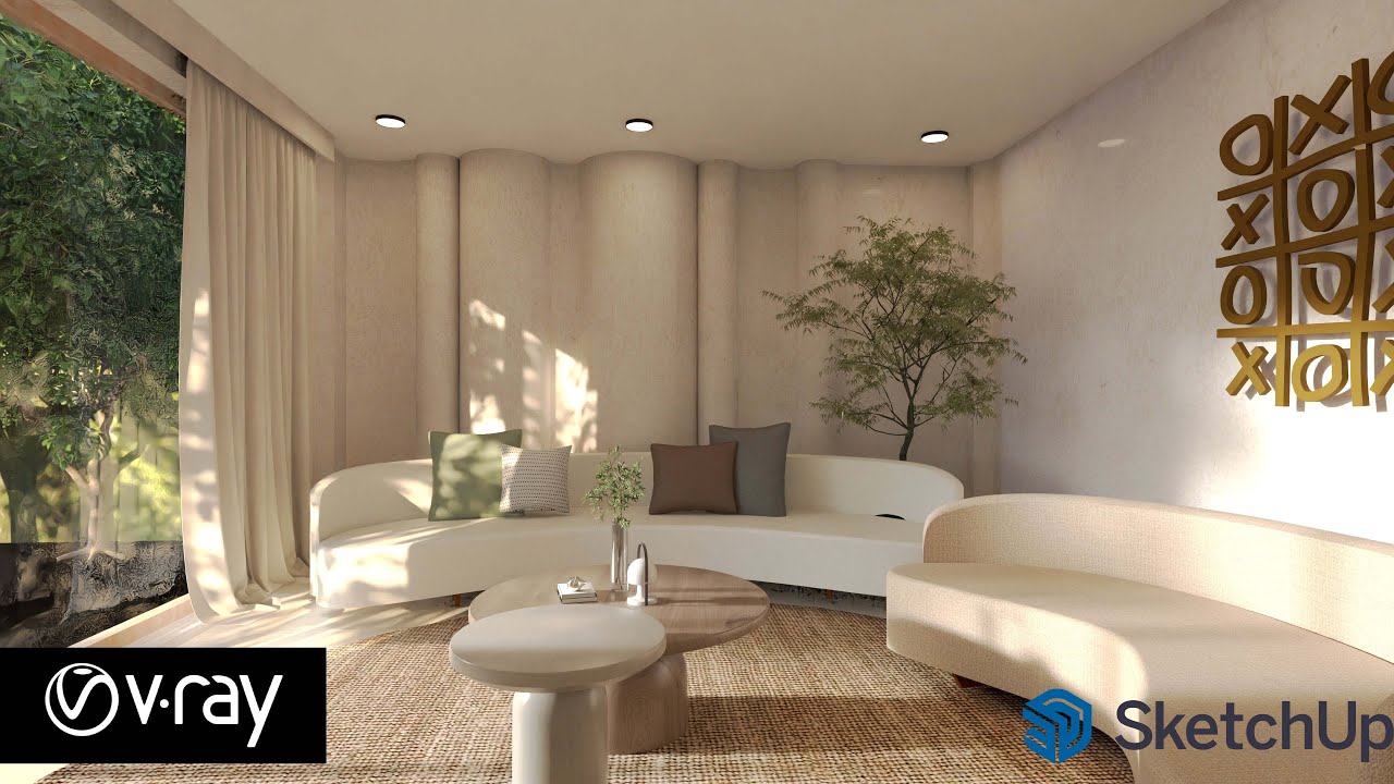 Modern Living Room Design Tutorial - Sketchup + Vray Settings - YouTube