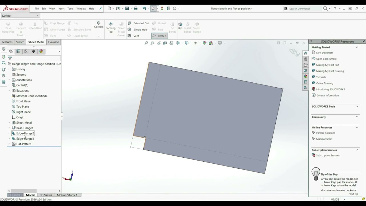 Solidworks Tutorial - Sheet Metal: Flange Length And Flange Position ...