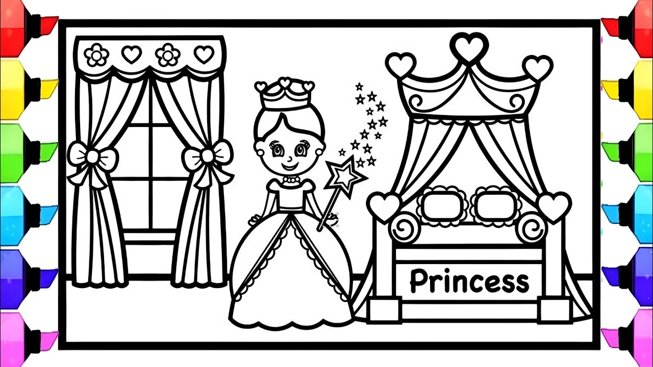 Princess Room Drawing, Painting and Coloring Pages for Kids, Toddlers ...