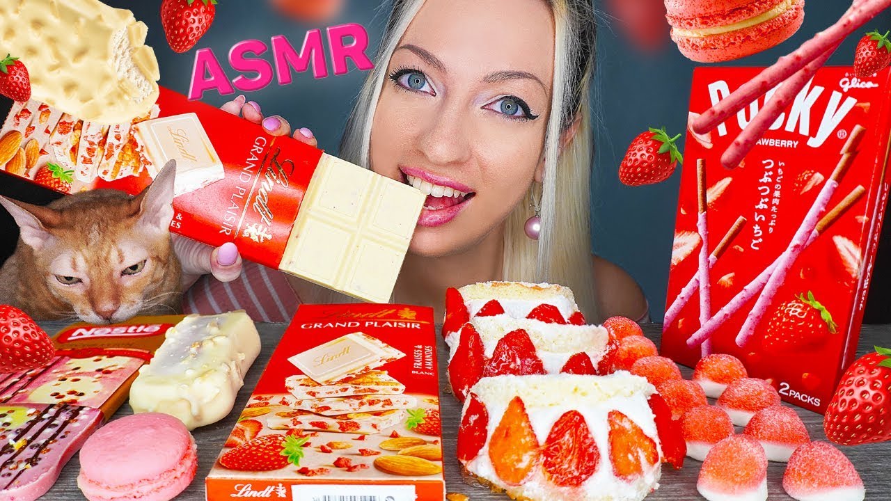 Asmr Eating Chocolate Strawberry Cake Ice Cream Candy 사탕 Pocky