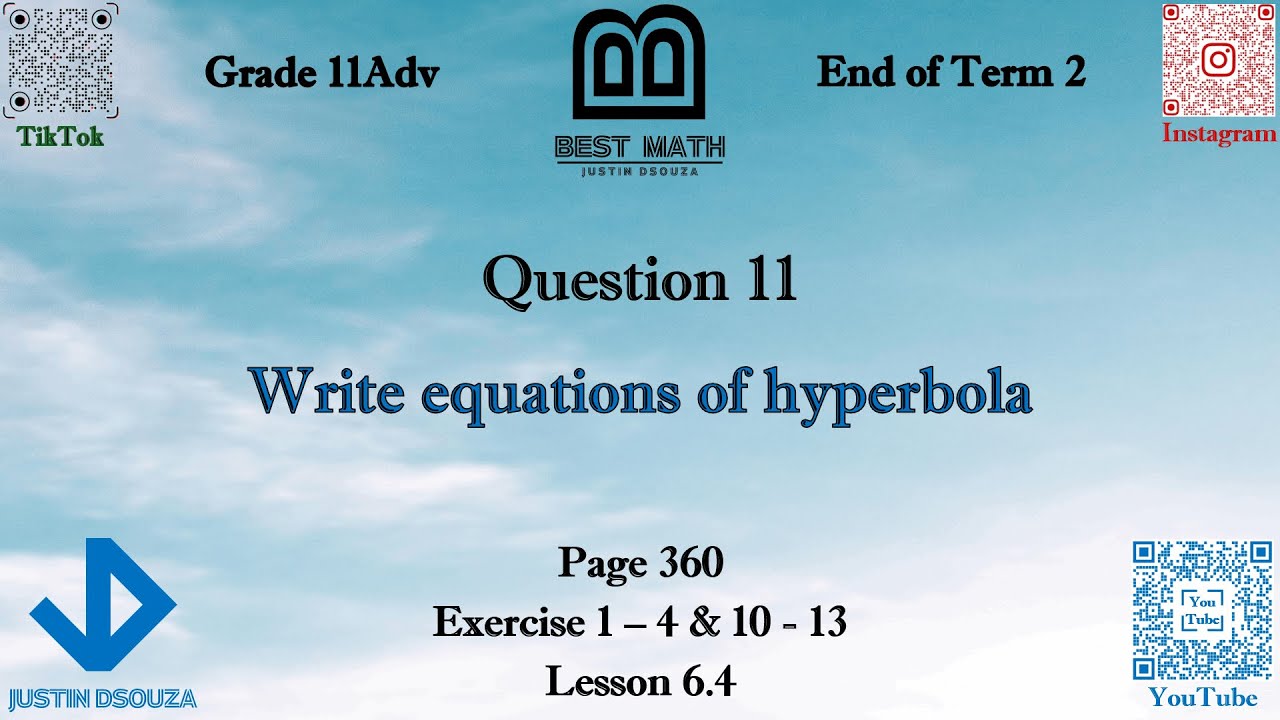 Write equations of hyperbola | Q11 P1 | 11A | EoT2 | - YouTube