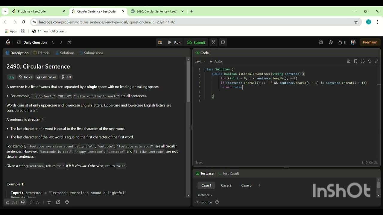 2Nov Leetcode POTD (Circular Sentence) #dsa #letcode #potd - YouTube