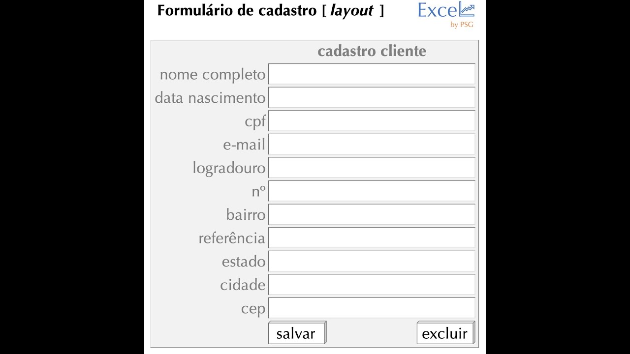Formulário de cadastro, layout [ExcelPSG] - YouTube