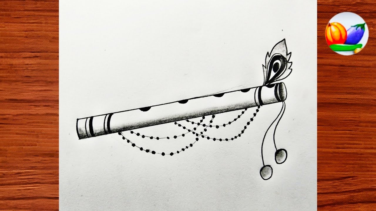 bansuri drawing easy/flute drawing easy with pencil/How to draw krishna ...