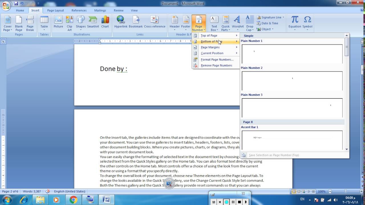 Start page numbering at specific page in Office ms word - YouTube