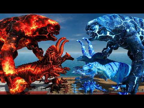 Fire D-Rex vs Ice D-Rex | Dinosaurs Bridge Challenge | Animal Revolt Battle Simulator