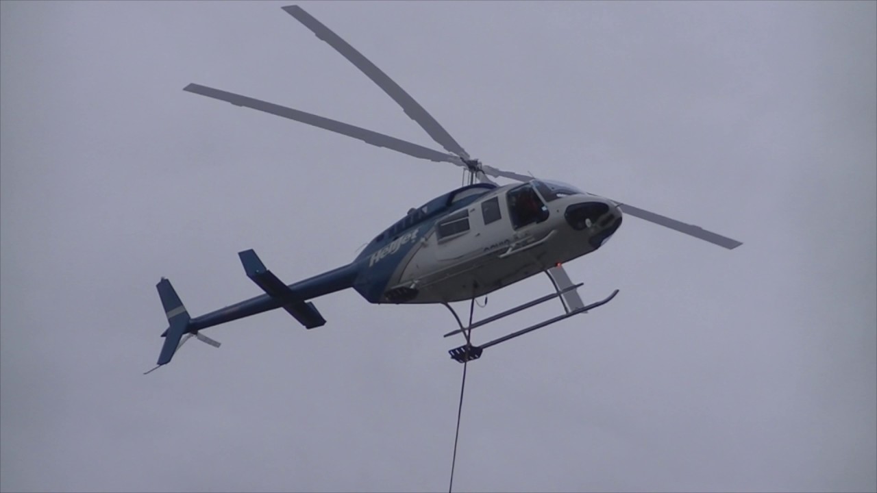 Bell 206L Long Ranger landing with long line in Seal Cove - YouTube