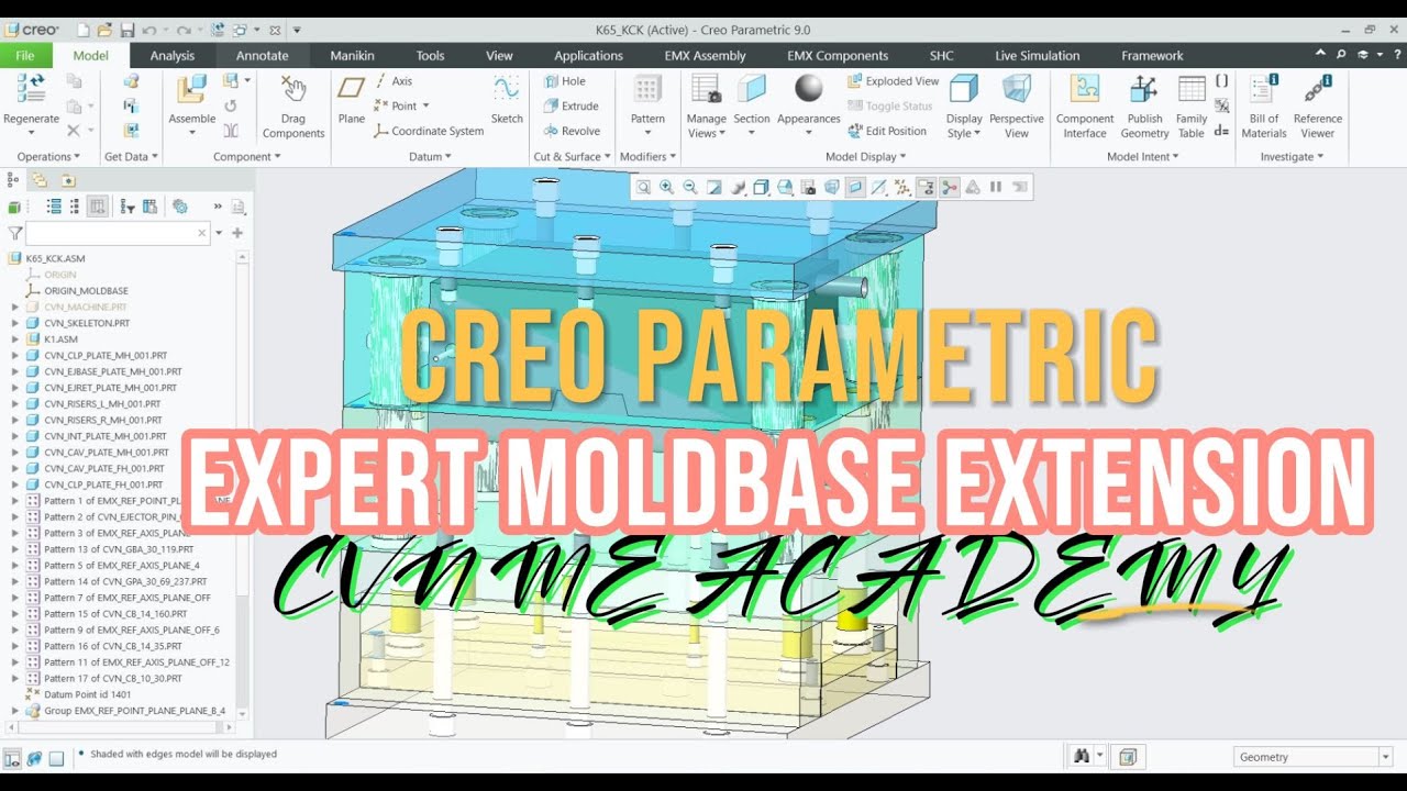 CREO PARAMETRIC - EMX - Tạo Moldbase, Cooling Channel, Ejector Pin cho khuôn nhựa - YouTube
