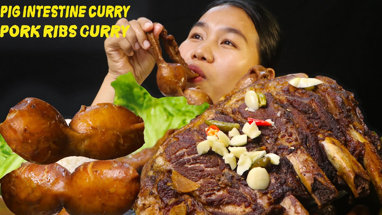 Real Cooking Mukbang| 1Kg Pig Intestine and 1Kg Pork Ribs Curry🥩 ...