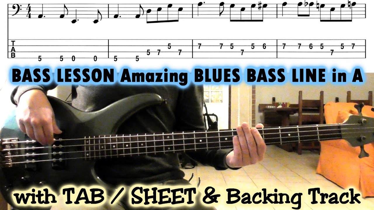 BLUES BASS LINE in A | Lesson with TAB & Backing Track | 12 Bar Blues ...