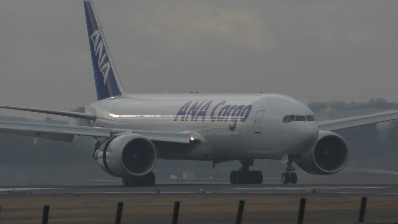 [4K] 上海(PVG)からの戻り ANA Cargo B777F JA771F landing @Narita Airport rwy34R ...
