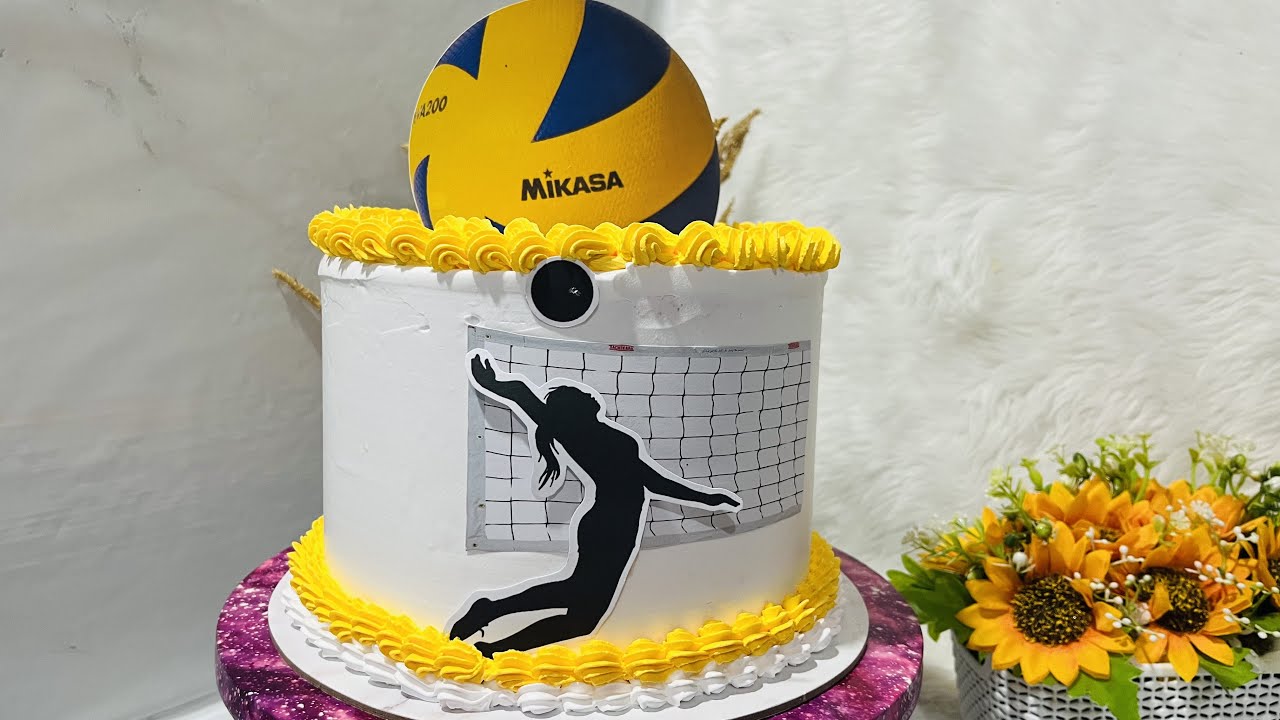 VOLLEYBALL Theme Cake | Choco Cake & Ube Chiffon | White & Yellow ...
