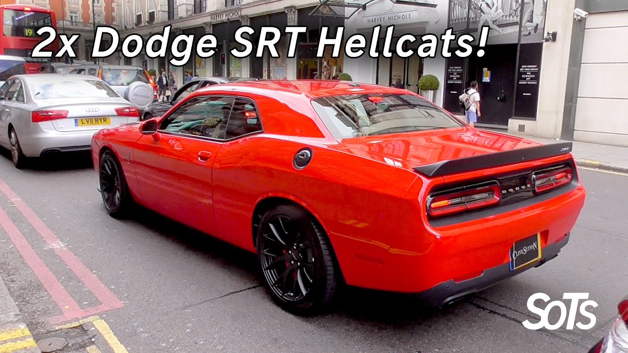 Supercars in London - 2 Dodge Challenger SRT HELLCATS - YouTube