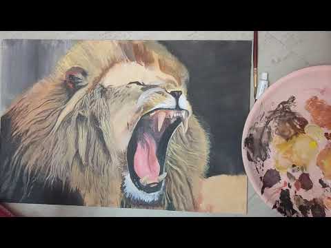 The agressive male lion with acrylics