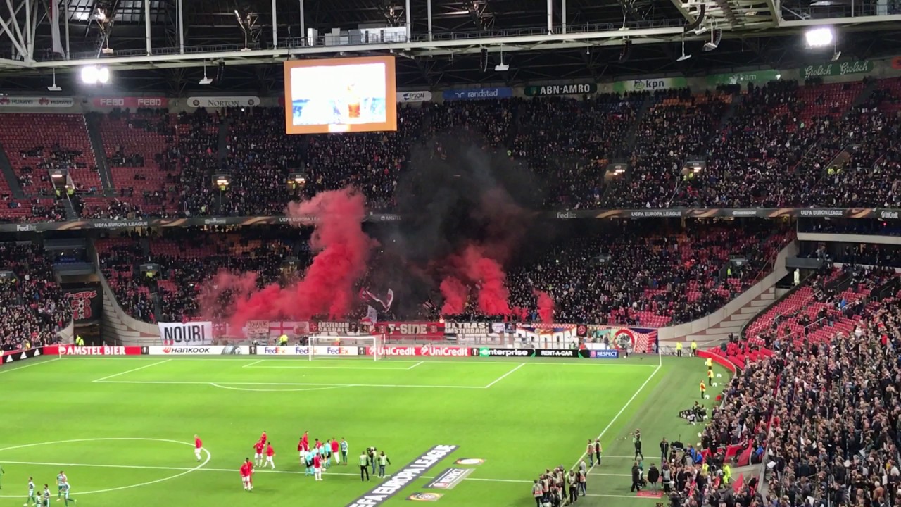 AFC Ajax - Panathinaikos Pyro F-side - YouTube