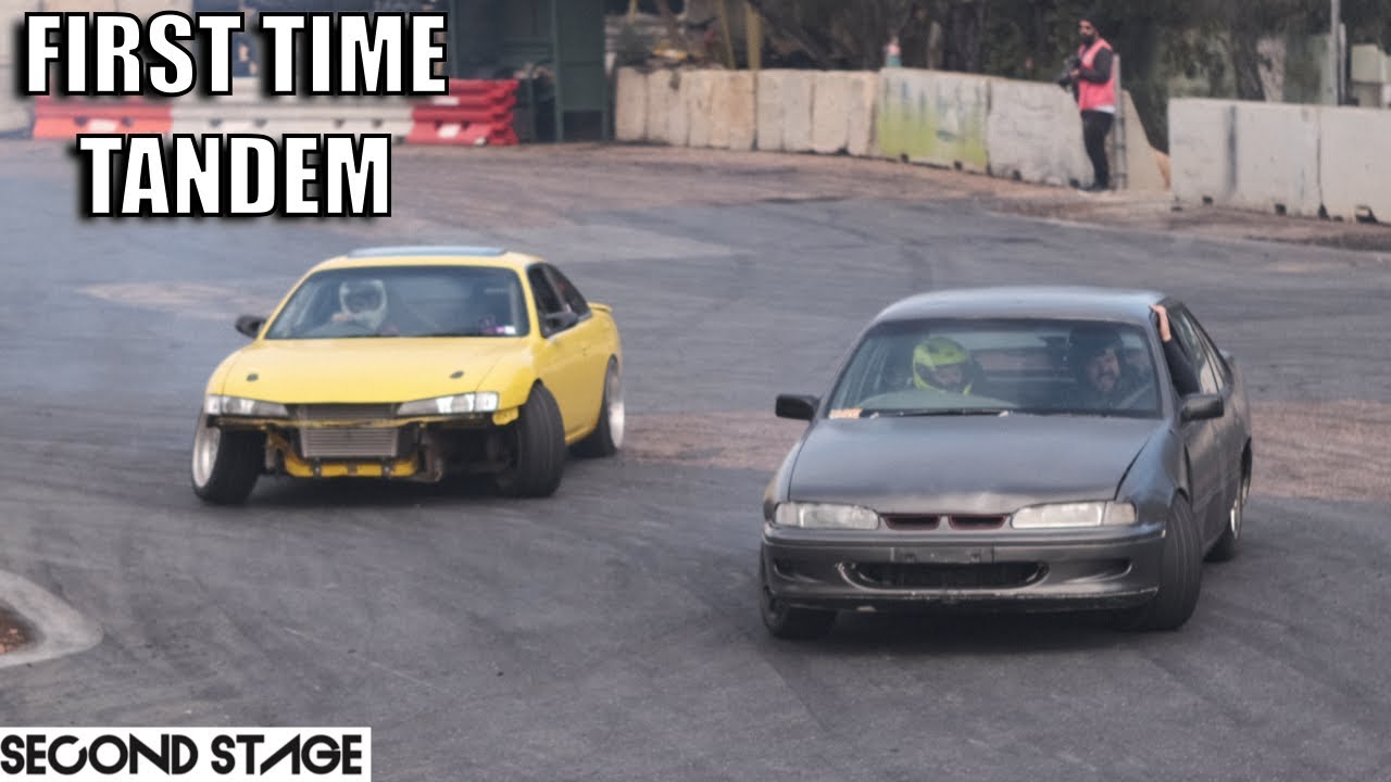 1JZ S14 and VS Commodore in their first time tandem drifting - YouTube