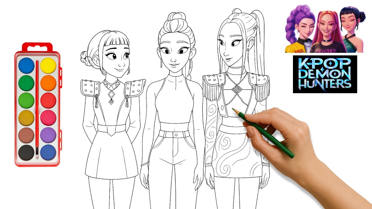 Coloring Huntrix (Rumi, Mira & Zoey) — K‑Pop Demon Hunters Fan Art ...