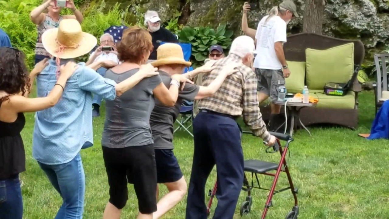 Grandfather Winery - old man with a walker leading a dance on the lawn ...