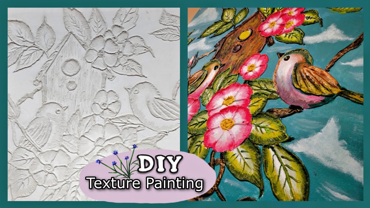 I TRIED BIRD PATTERN TEXTURE PAINTING FOR FIRST TIME ON CANVAS 🧡 | DIY ...