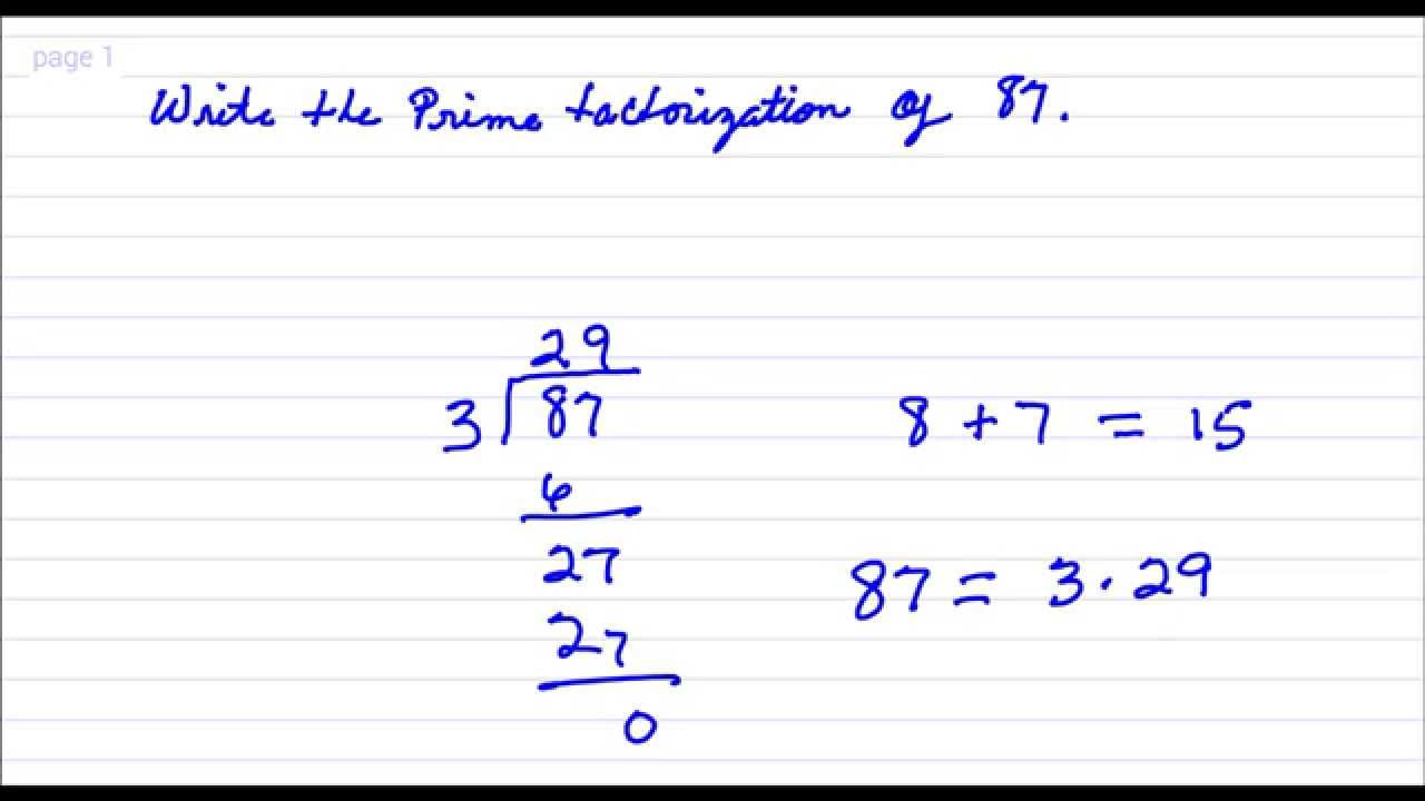 Write The Prime Factorization Of 87 YouTube
