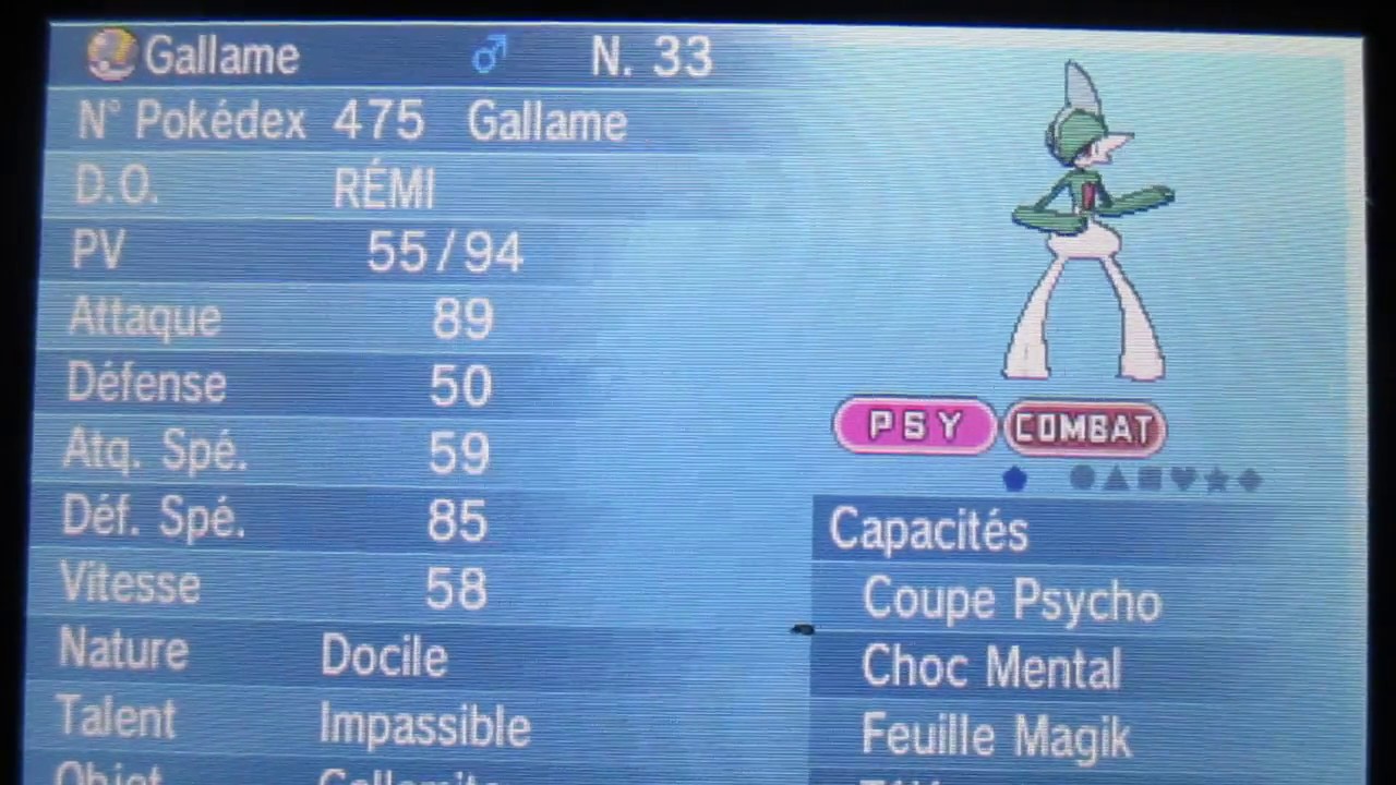 comment avoir gallame et la gallamite sur pokemon rosa - YouTube