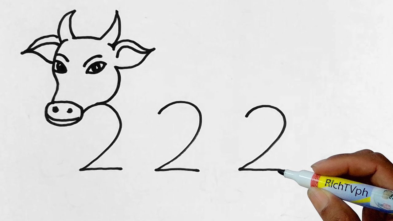 How to draw or Turn 222 numbers into Cow | easy drawing for beginners ...