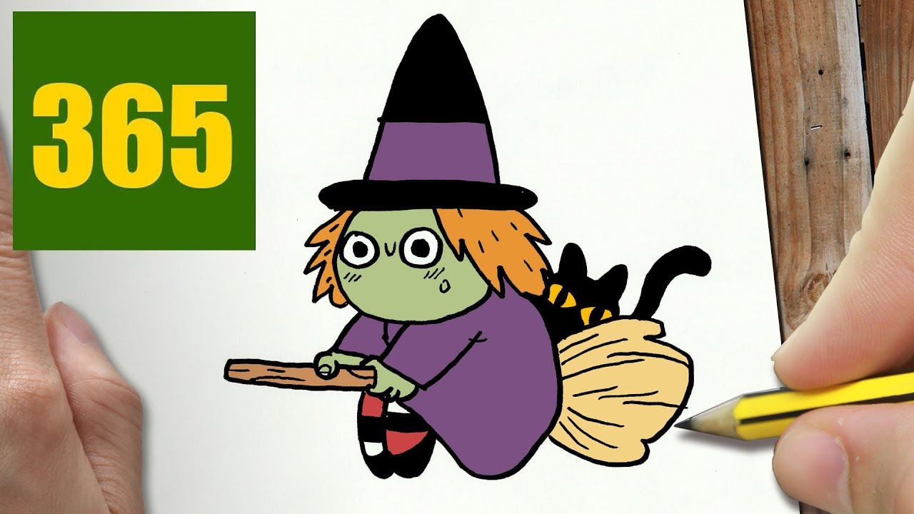 HOW TO DRAW A BROOM WITCH CUTE, Easy step by step drawing lessons for ...