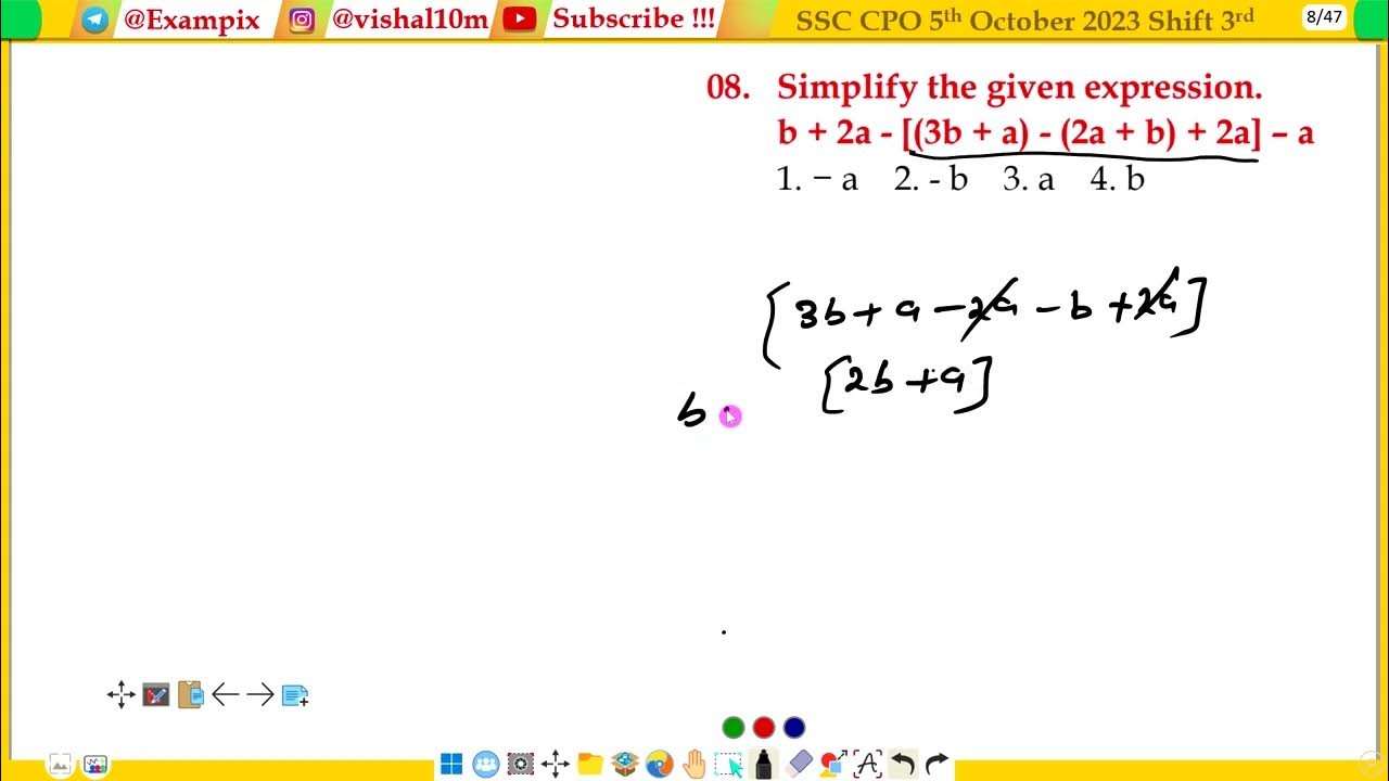 Simplify the given expression.b + 2a - [(3b + a) - (2a + b) + 2a] – a - YouTube