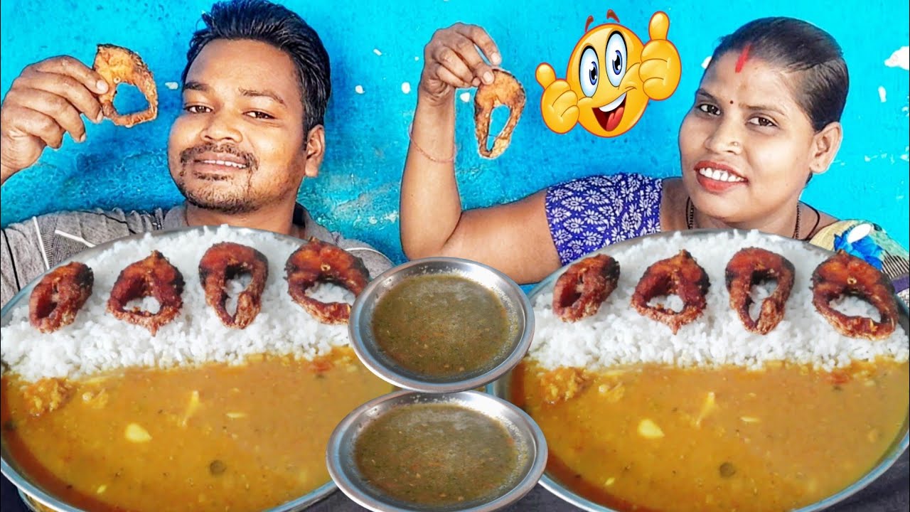 eating show | Today unique Fish fry cooking | Fish fry dal with rice ...