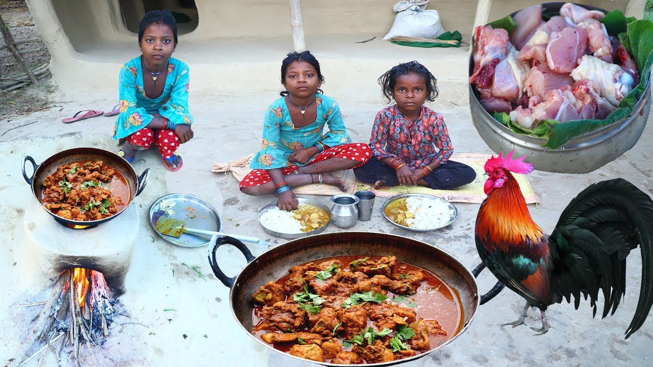 How To Cook Red Chicken With Potato In Village Santali Tribe Style ...