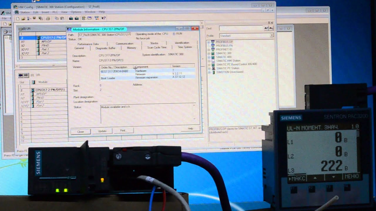 Connection S7-317 2PN/DP to Sentron PAC3200 via Profibus - YouTube