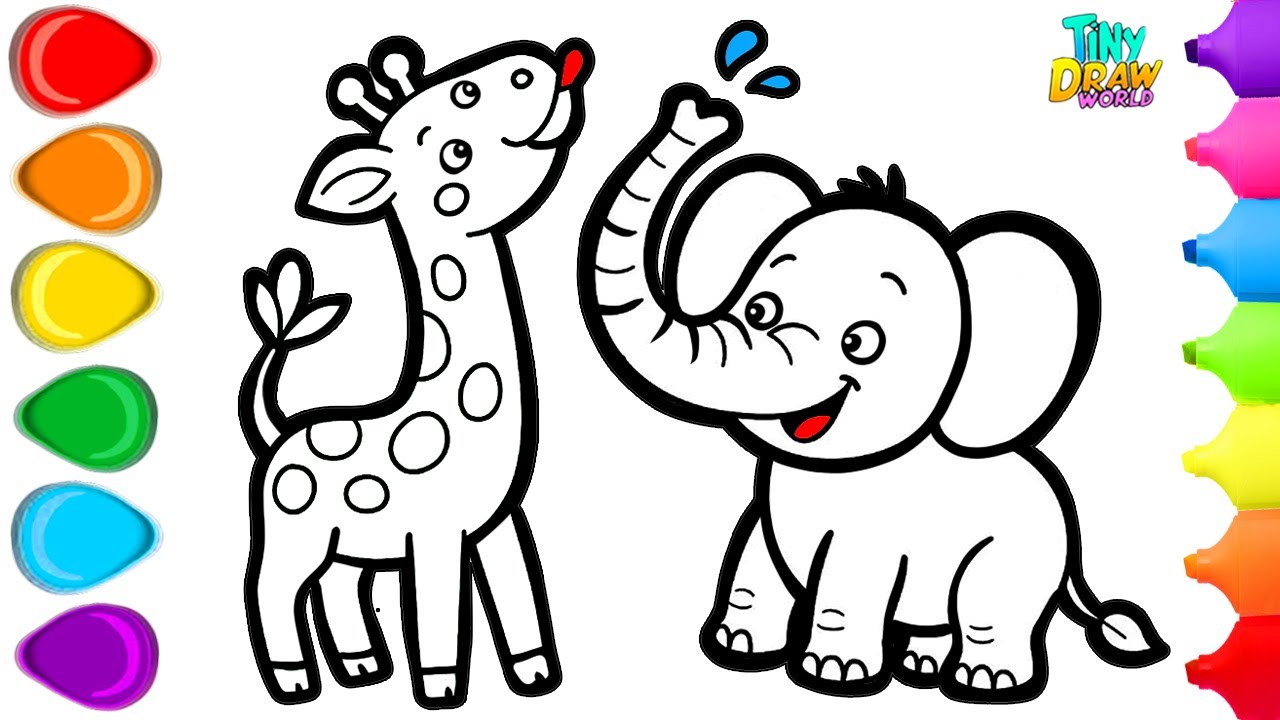 How To Draw Cute Elephant & Giraffe | Draw AMAZING Wild Animals | Easy ...