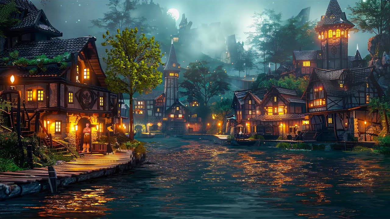 Fantasy Medieval Ambience | Relaxing Medieval Village Sounds at Night ...