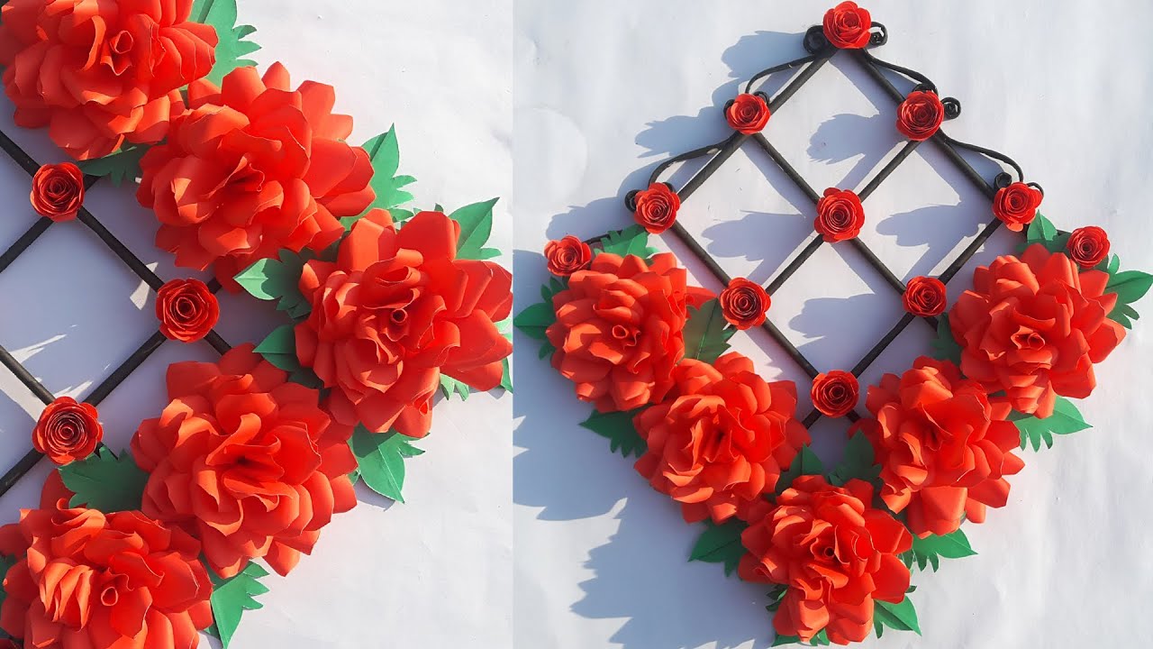 Homemade Origami Flower Home Decor🌺Paper Flowers Rose Wall Art Idea🔹Diy ...