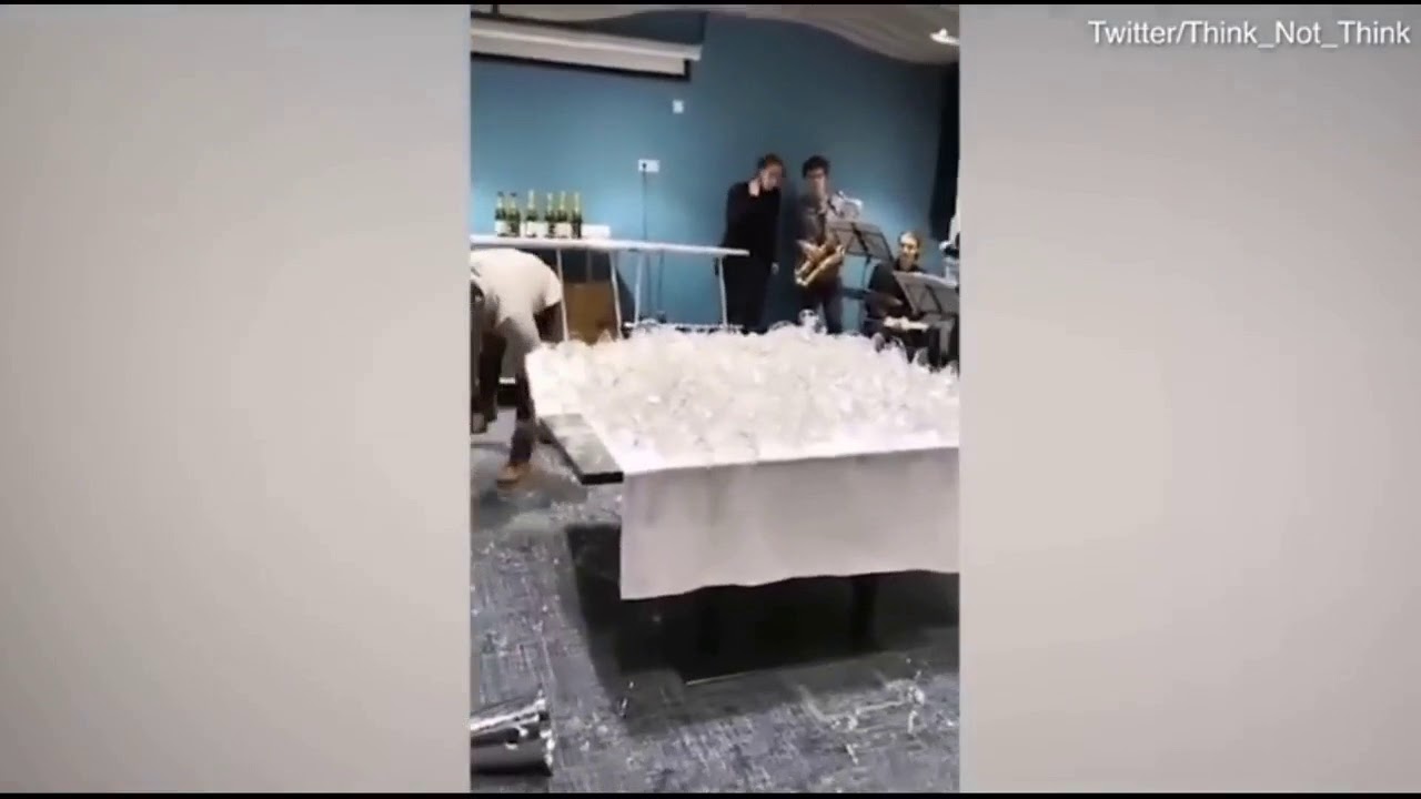 Champagne Tower Fail! Champagne Glass Tower Crash Caught on Camera ...