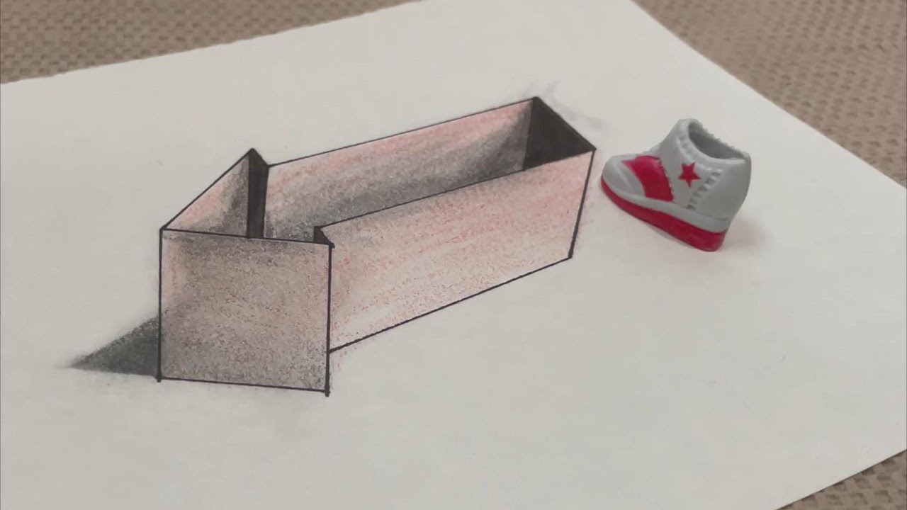 3D Illusion Drawing: Amazing Arrow-Shaped Box Optical Art - YouTube